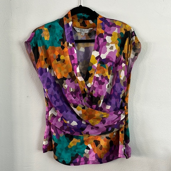 Trina Turk | Tops | Trina Turk Silk Abstract Pixelated Blouse | Poshmark